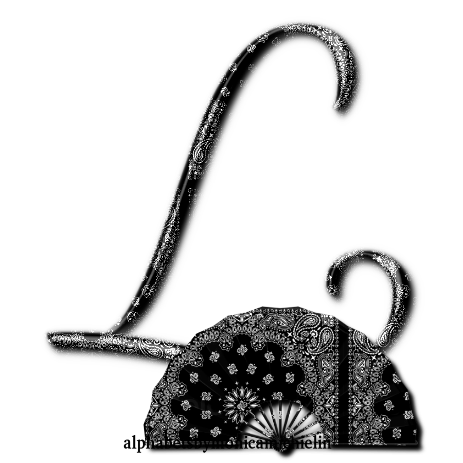 Monica Michielin Alphabets: ORIENTAL FAN BLACK BANDANA ALPHABET PNG