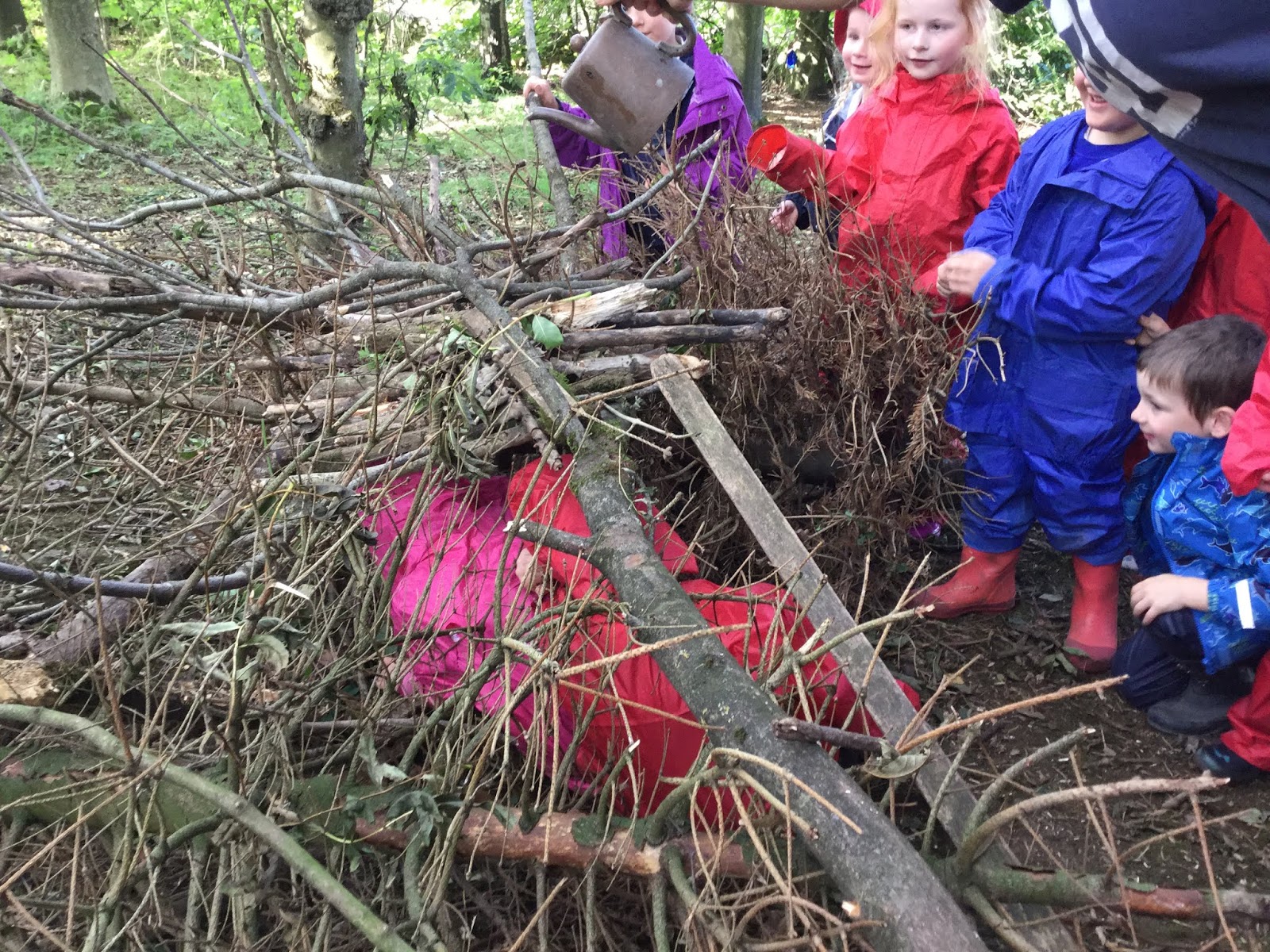 Making dens in forest school