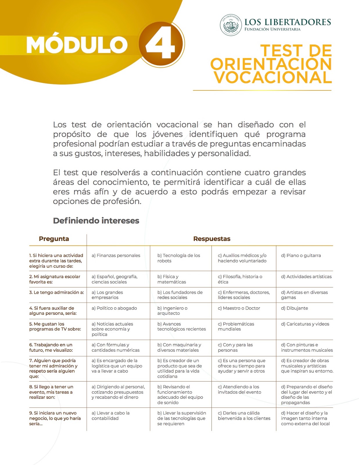 ORIENTACIÓN Y ASESORÍA ESCOLAR : MÓDULO IV: TEST DE ORIENTACIÓN VOCACIONAL