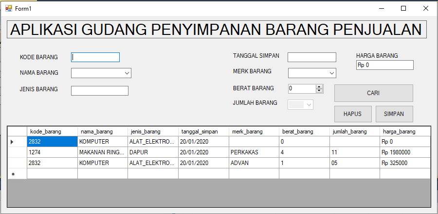 APLIKASI GUDANG PENYIMPANAN BARANG PENJUALAN (VB.NET 2010)