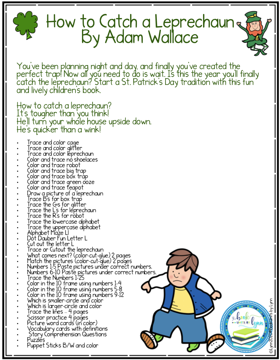 HOW TO CATCH A LEPRECHAUN BOOK UNIT & BOOK CRAFT ~ Book Units by Lynn