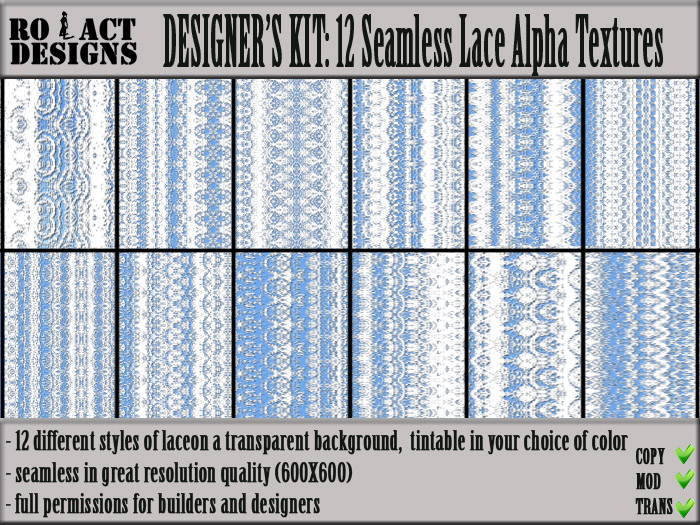 Ro!Act Designs: ..::RO!ACT::..DESIGNS Designer's Kit: 12 Seamless Lace ...