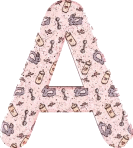 Alfabeto con objetos de bebé en fondo rosa. - Oh my Alfabetos!