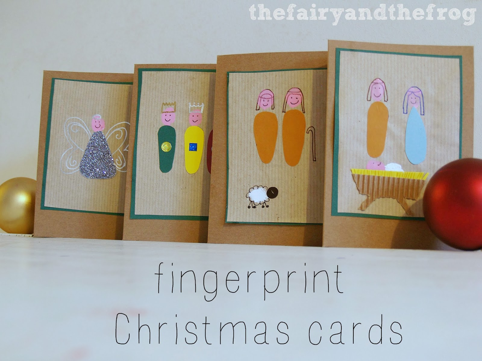 The fairy and the frog: Homemade fingerprint Christmas cards