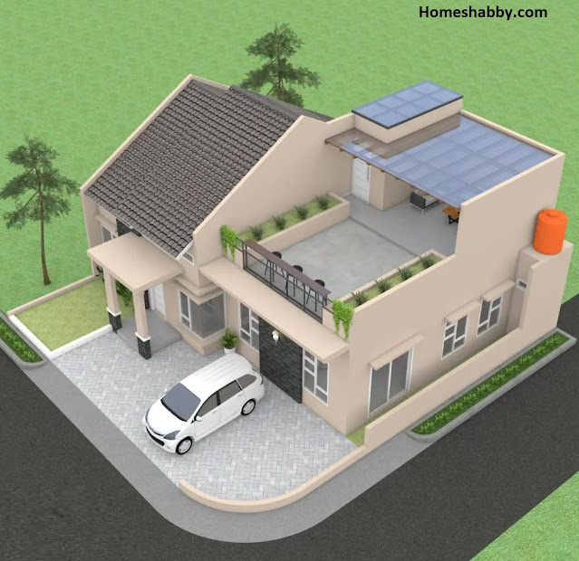 Desain Denah Rumah 2 Lantai Ukuran 12 x 14 Meter Memiliki Rooftop ...