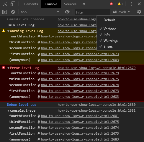 How to show logs in browser console