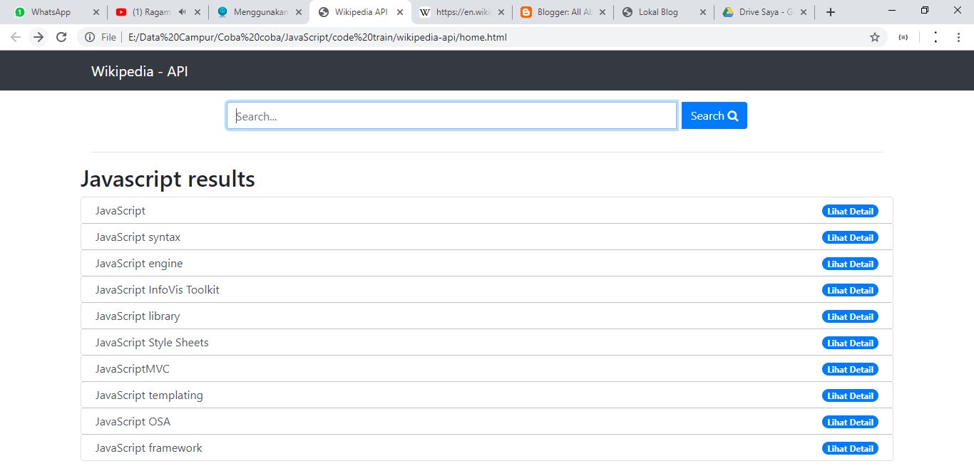 Menggunakan Wikipedia API Dengan P5 JS dan Bootstrap