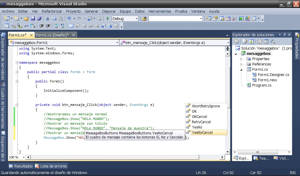 messagebox con botones | Programando con Huguito