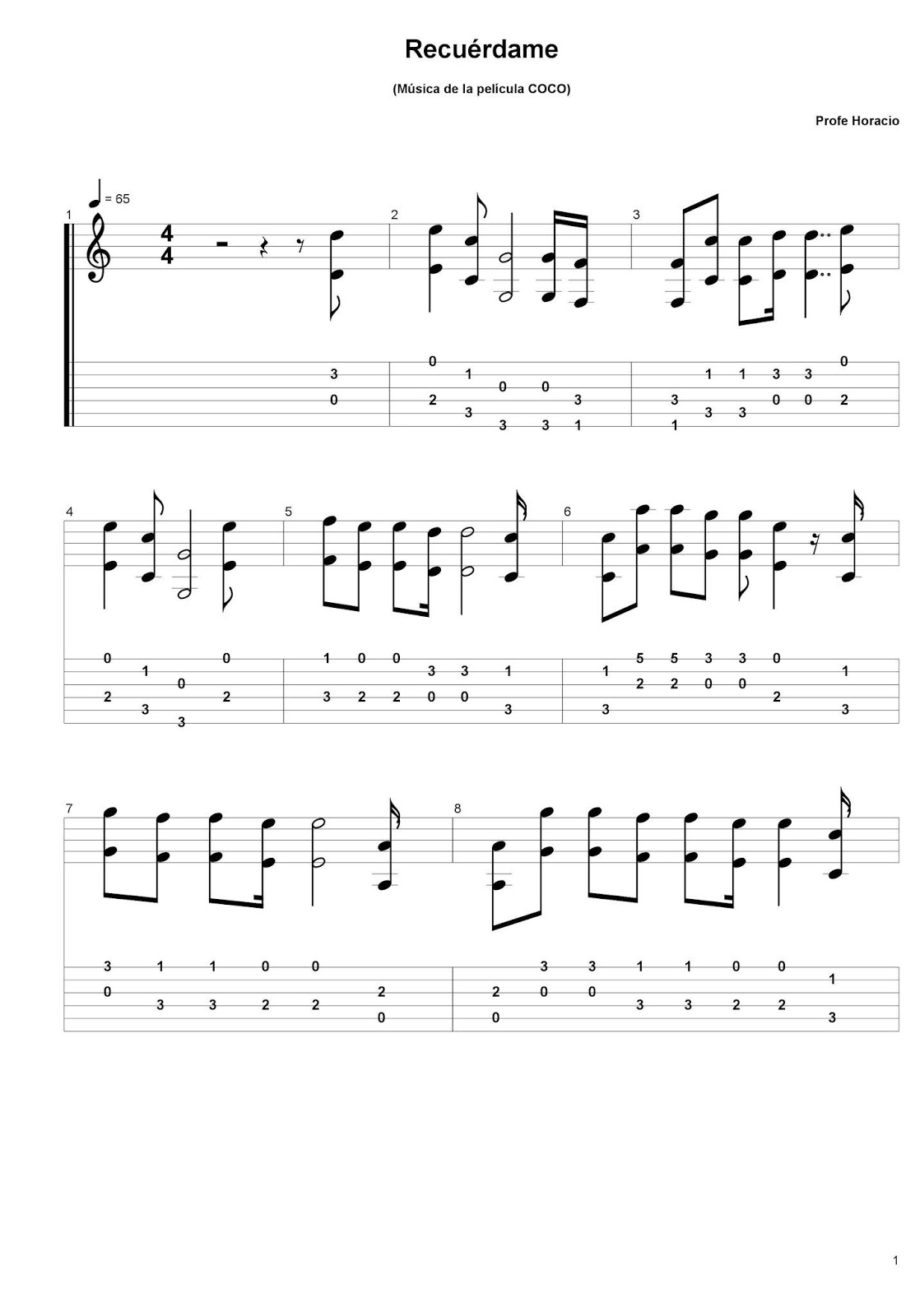Partituras con Tab y algunos consejos: RECUÉRDAME (música de la película de Coco)