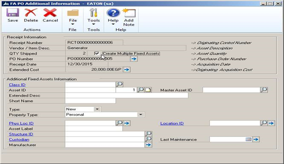 Dynamics GP: Purchasing Fixed Assets through Purchase order processing Dynamics GP: Purchasing Fixed Assets through Purchase order processing