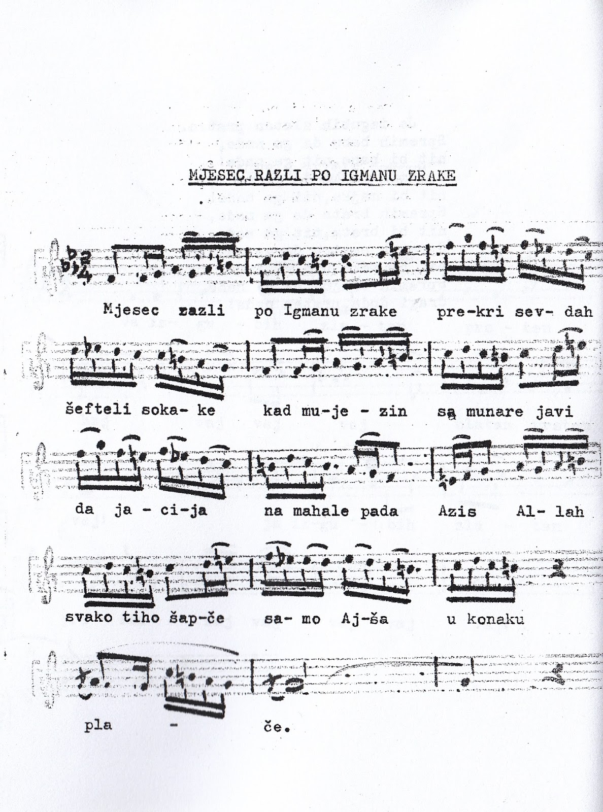 SEVDALINKE: Mustafa Mulalić: Notni zapisi sevdalinki (rukopis), VII dio.