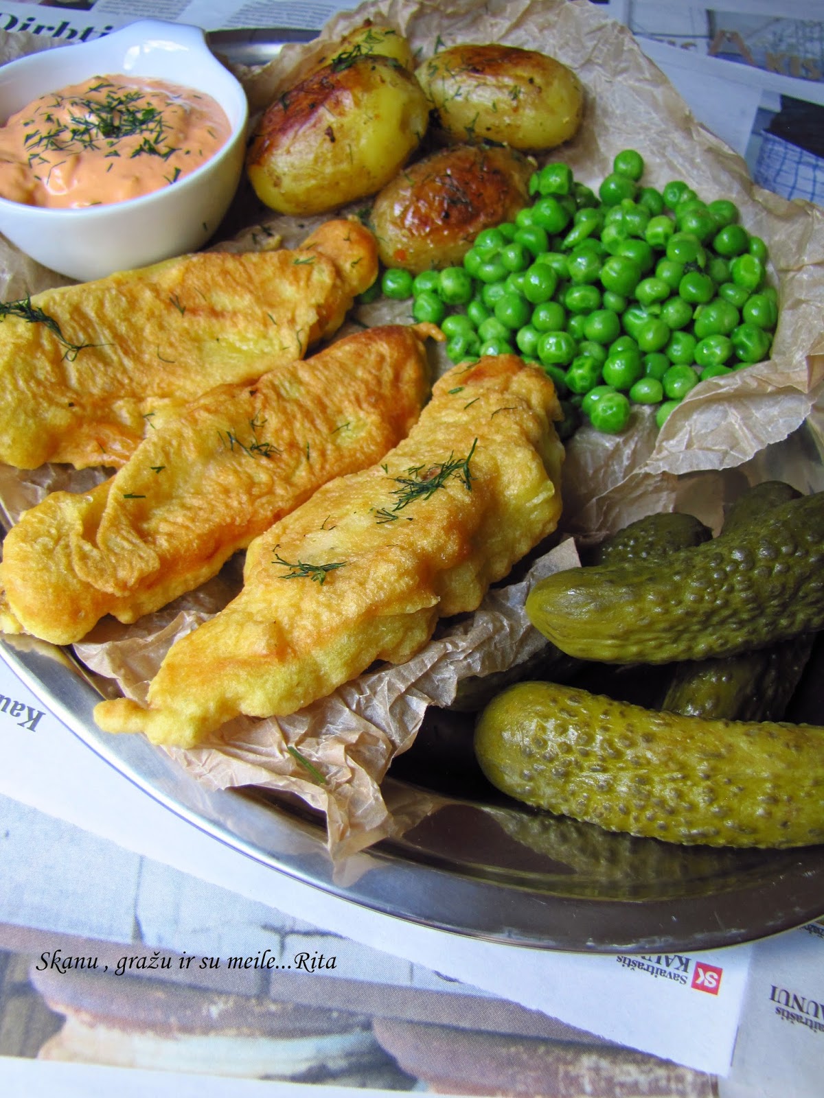 Ritos receptai : Bulvytės ir žuvytės (žuvis alaus tešloje)