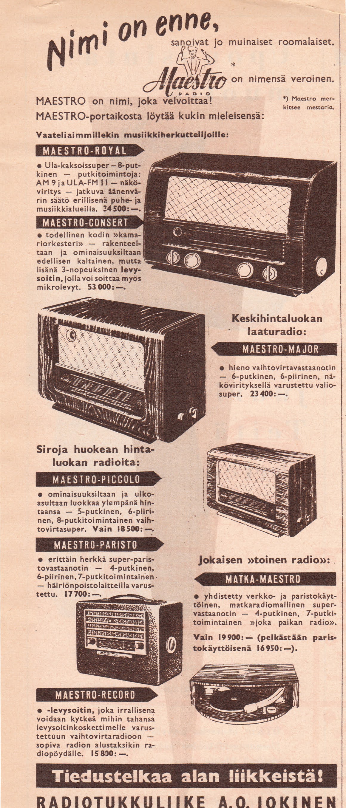 Vanhoja mainoksia: Maestro Radio