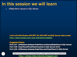 Sql server, .net and c# video tutorial: Offset fetch next in SQL Server 2012