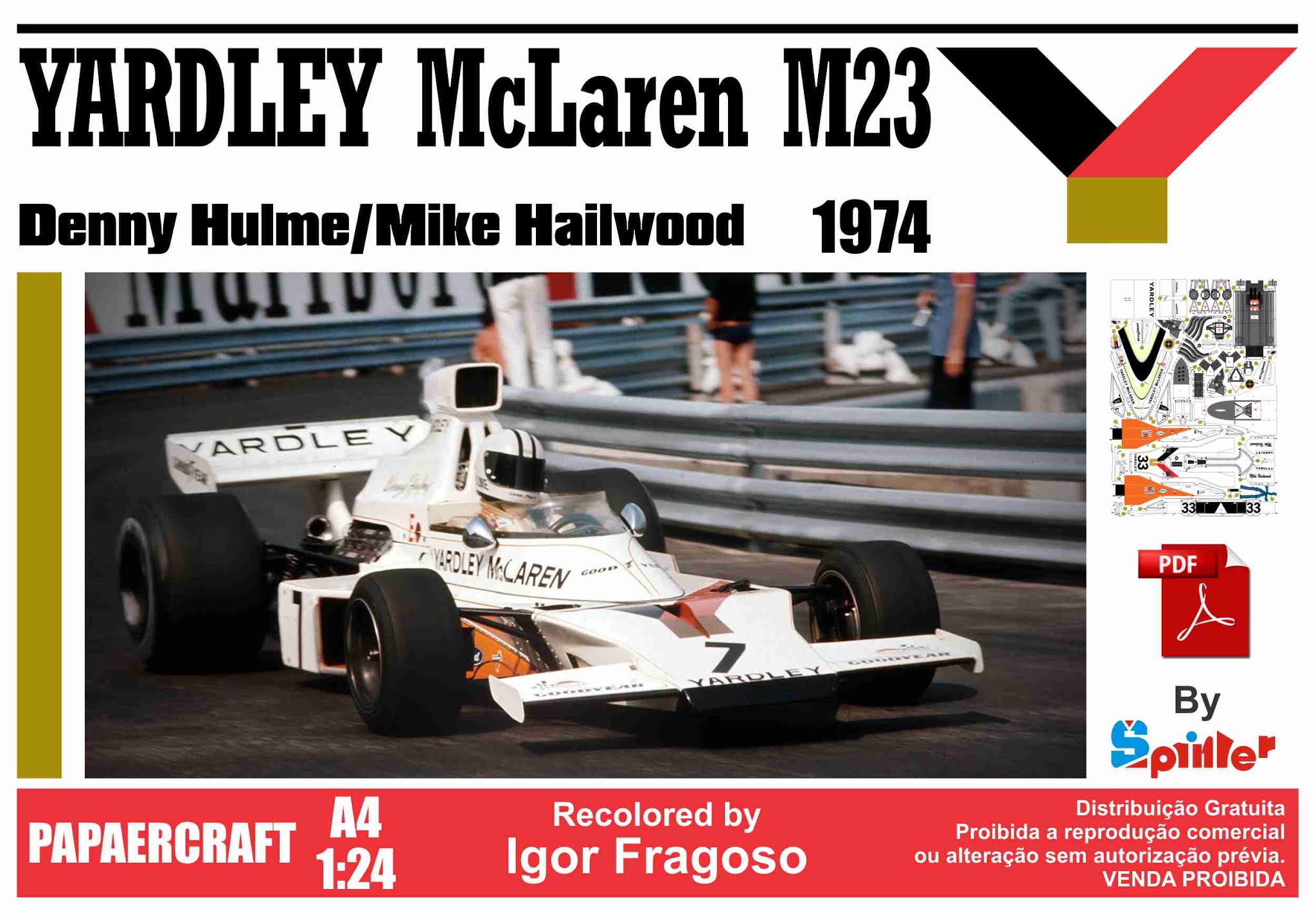 McLaren M23 Yardley Denny Hulme e Mike Hailwood - 1974