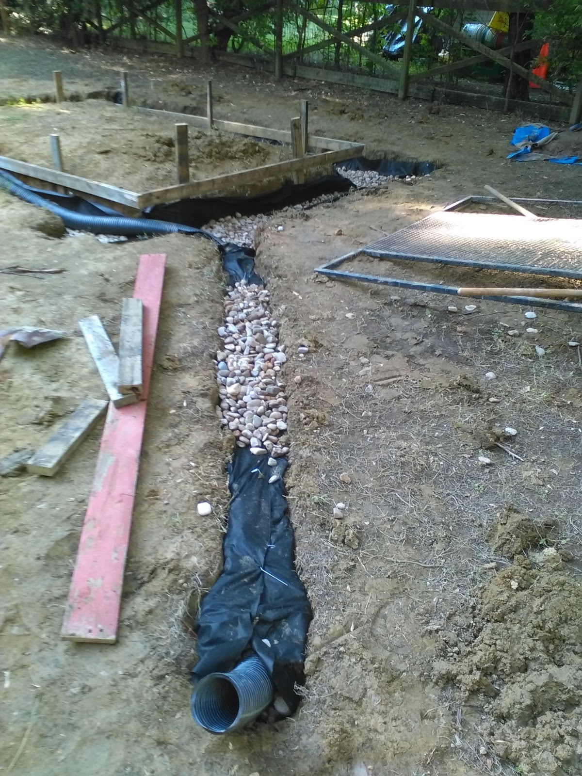 T-Brick Shed: Rubble Trench French Drain Installation
