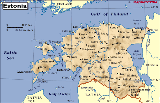 Estland - Geografiske Kort over Estland