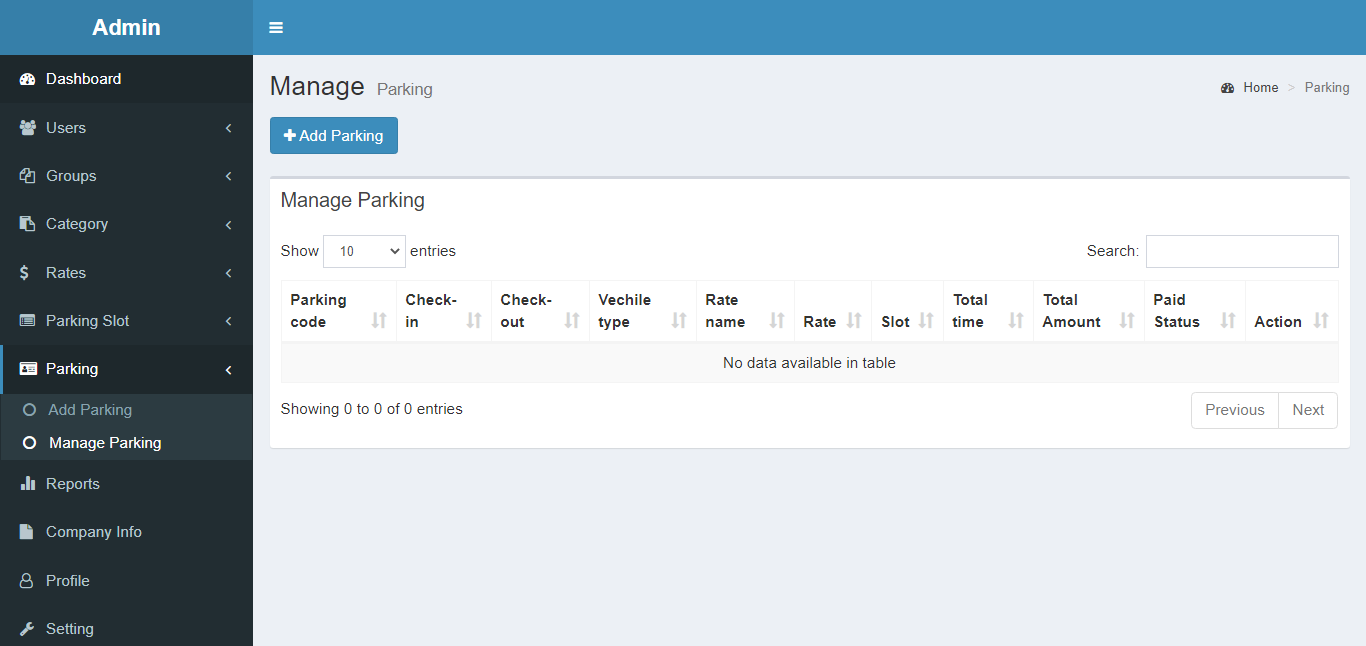 Parking Management System in PHP MySQL with Source Code | Free Download