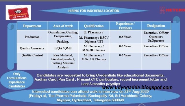 UDYOG ADDA: Hetero Labs Limited - Walk-In Interviews for Freshers & Experienced - Production ...