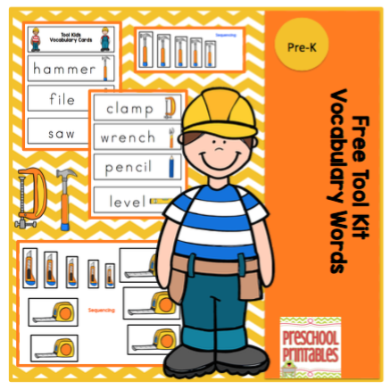 Free Tool Kit Vocabulary Word Cards ~ Preschool Printables