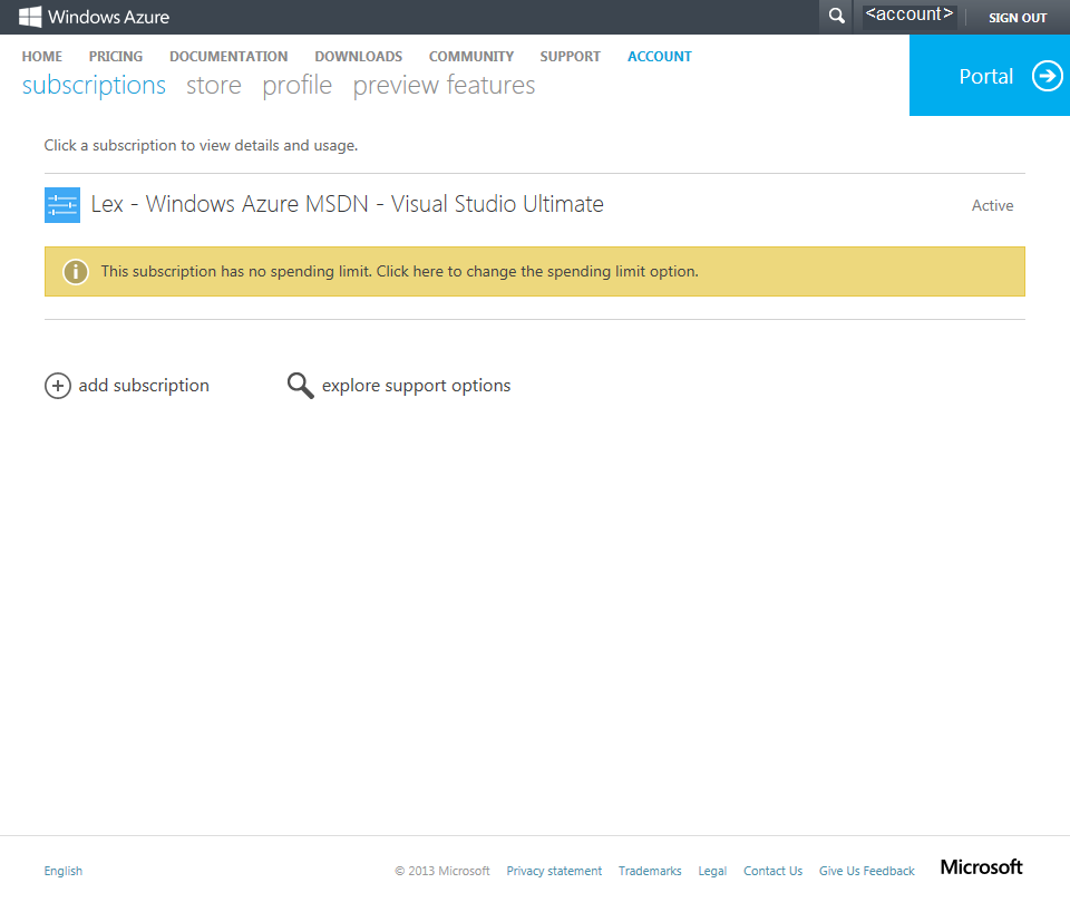 Turning on the spending limit in Windows Azure