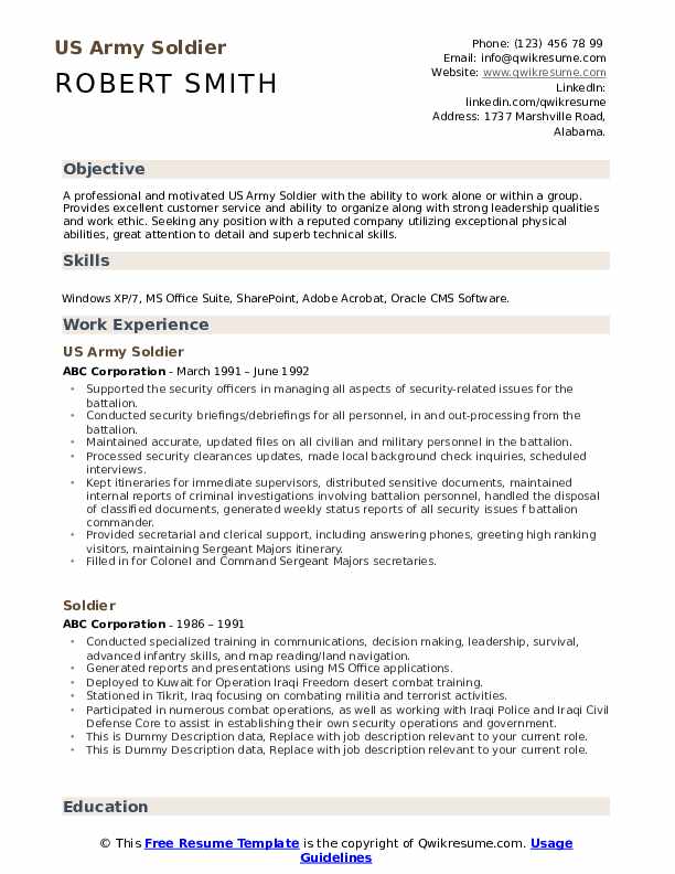 Army Resume Sample ~ Resume Letter