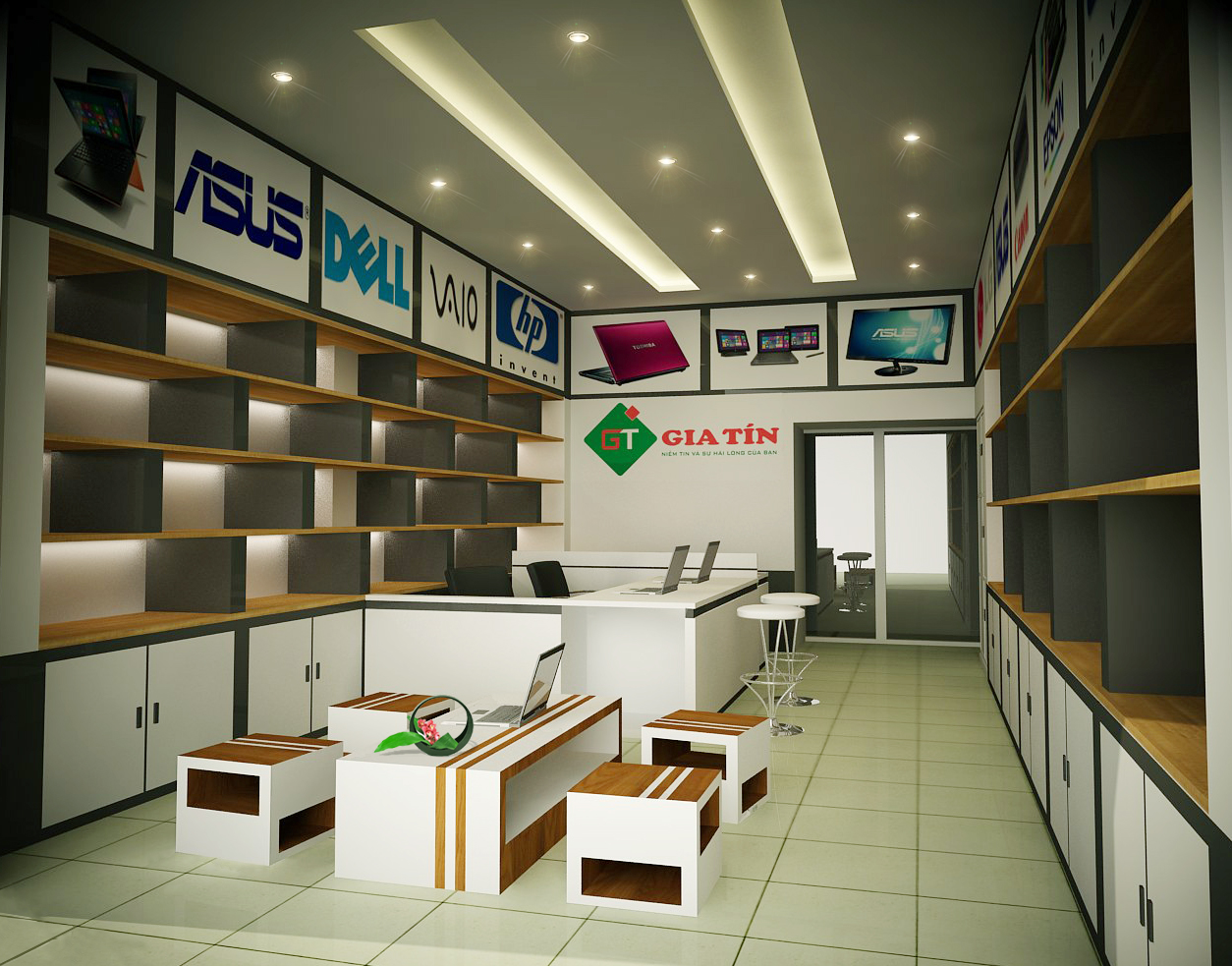 Design and construction of laptop and laptop display shop Moc Kien Xinh ...