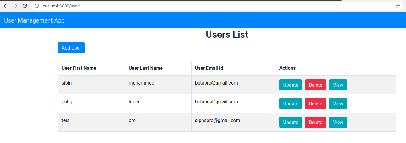 React.js + Python + MongoDB CRUD application example