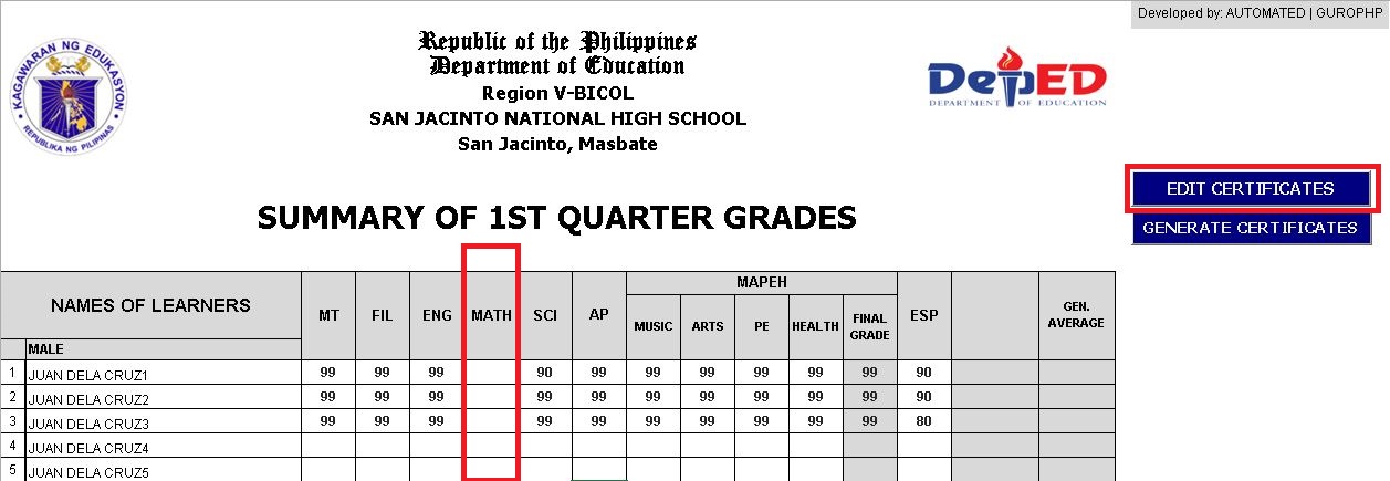 New Grading System with Automatic Certificates for Grade 1 to Grade 12