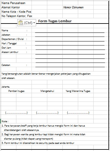 Form Lembur ~ Contoh Surat Kantor
