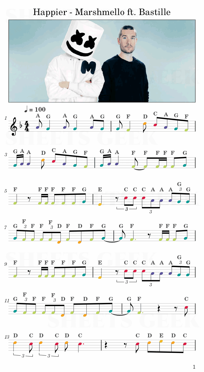 Happier - Marshmello ft. Bastille | Easy Sheet Music