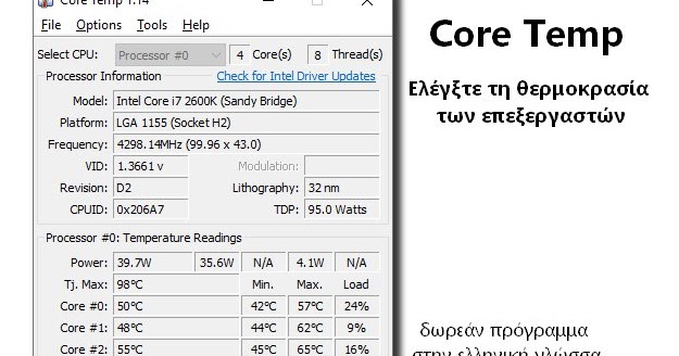 Core Temp - Δωρεάν έλεγχος θερμοκρασίας των επεξεργαστών