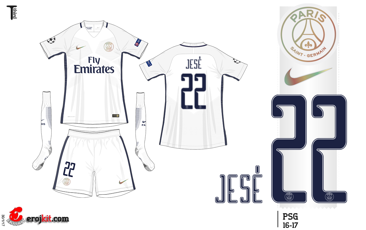 Kit Design, by eroj: 2016-17 PSG (Home, Away e Third)