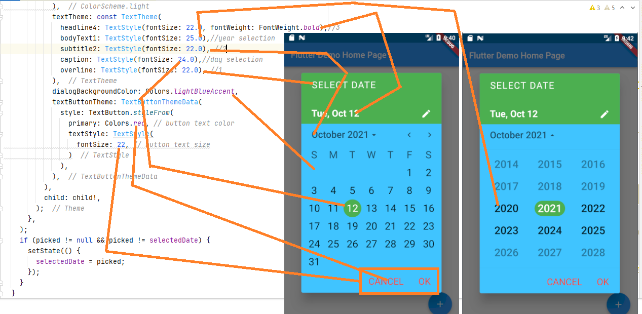 Code Samples: Flutter Date Picker - Customization of date picker with ...
