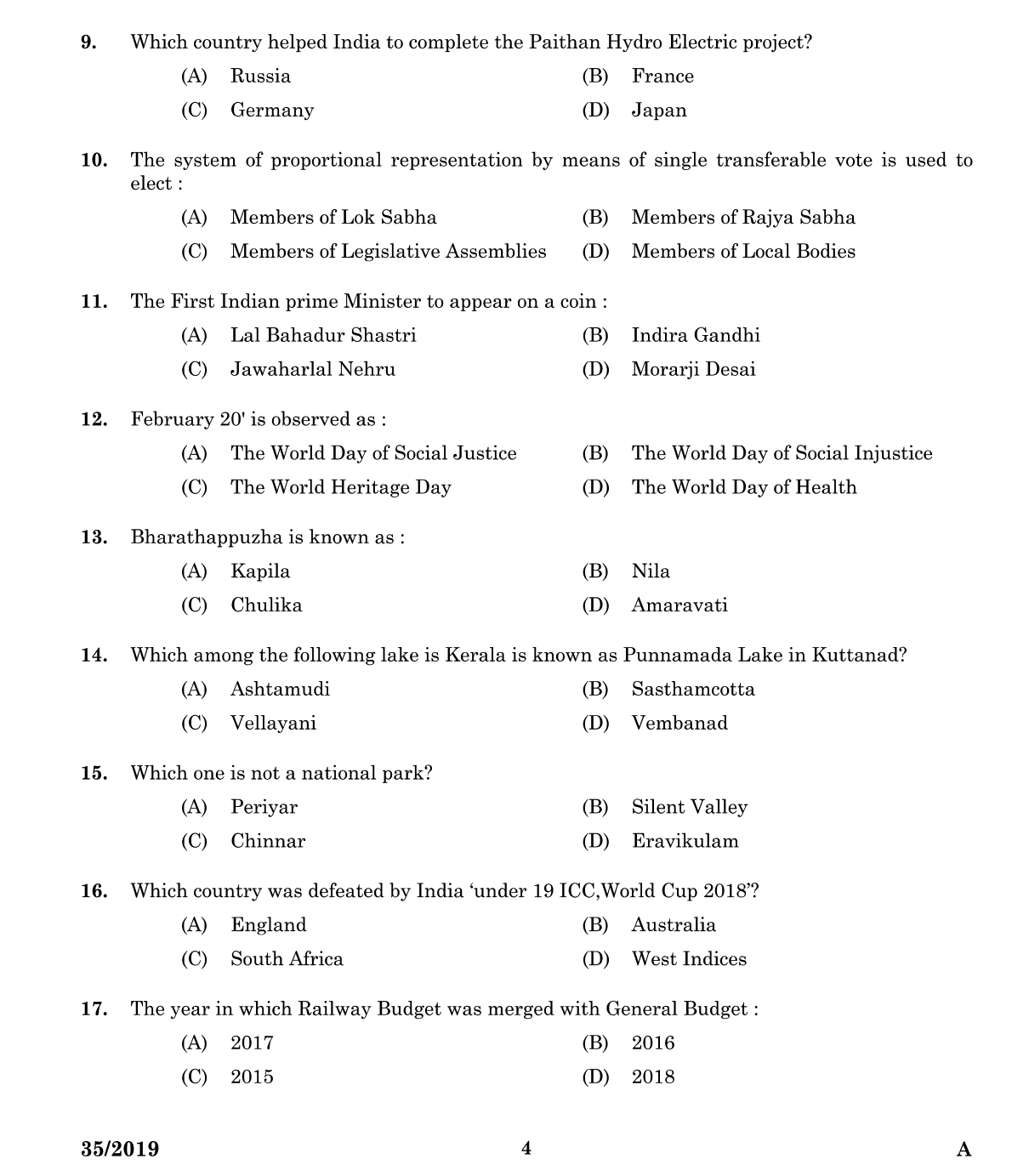 Kerala PSC- Women Excise officer( 35/2019) Question Paper with Answer ...