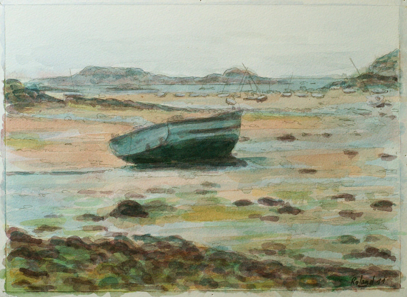 Roland Le Rouzo, aquarelles, pastels et dessins de voyages: Barque bretonne