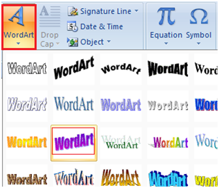 Write the procedure to insert WordArt in MS-word.