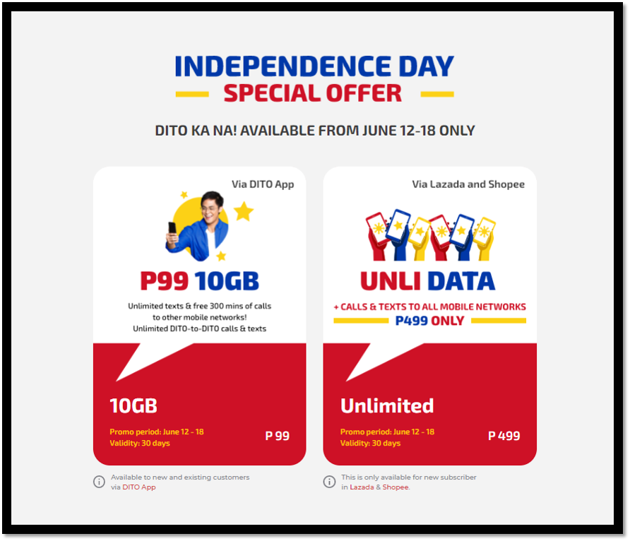 INDEPENDENCE DAY Special Offer - DITO UNLI 499 & DITO FREEDOM 99 From ...