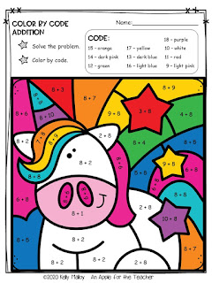 An Apple For The Teacher: Unicorn Color By Number