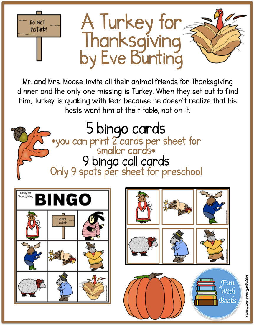 A TURKEY FOR THANKSGIVING BINGO ~ Book Units by Lynn