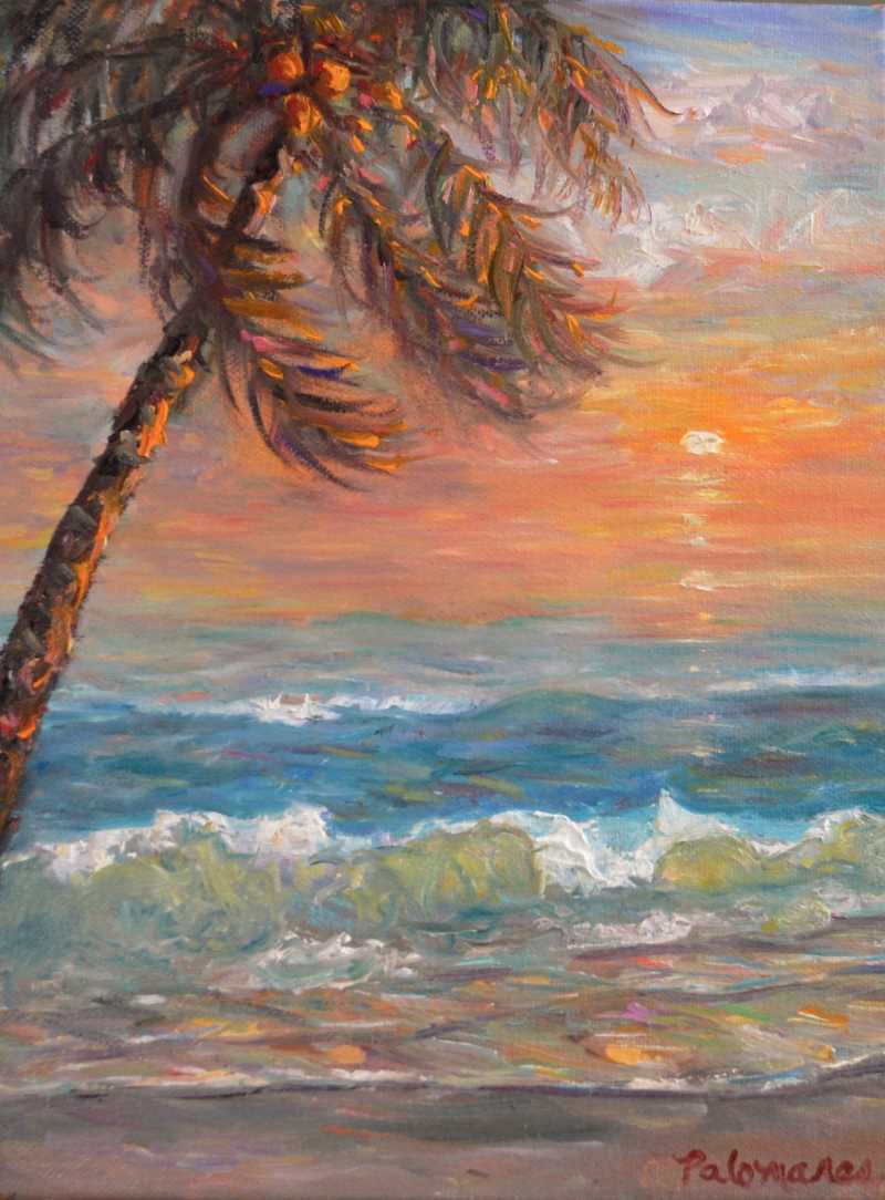 Tropical Seaside Beach Palm Tree Painting