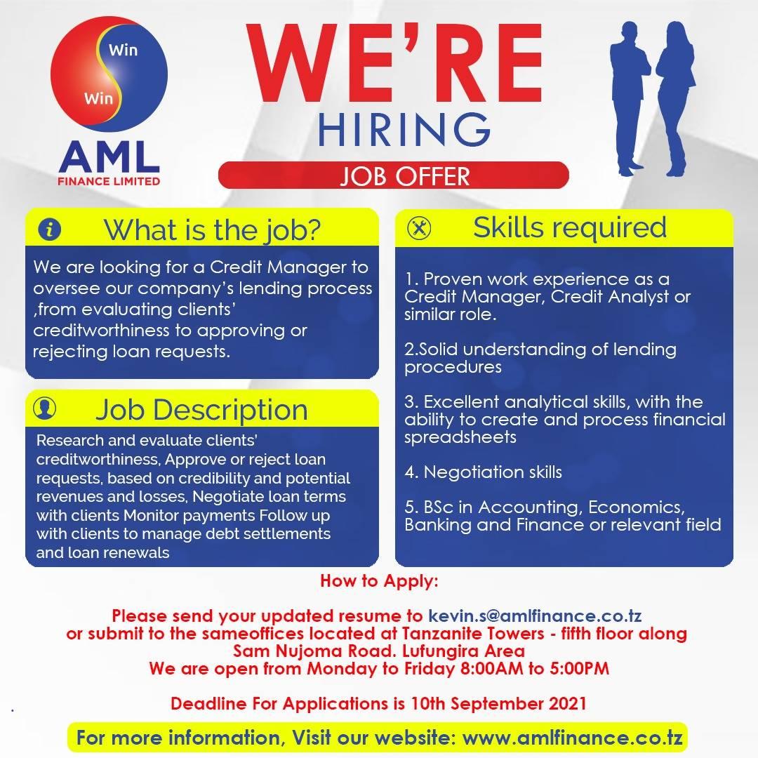Job Vacancy at AML Finance Limited: Credit Manager