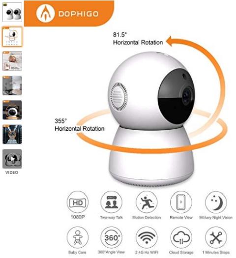 DophiGo 1080P HD Dome 360° Wireless WiFi Baby Monitor Security Camera ...