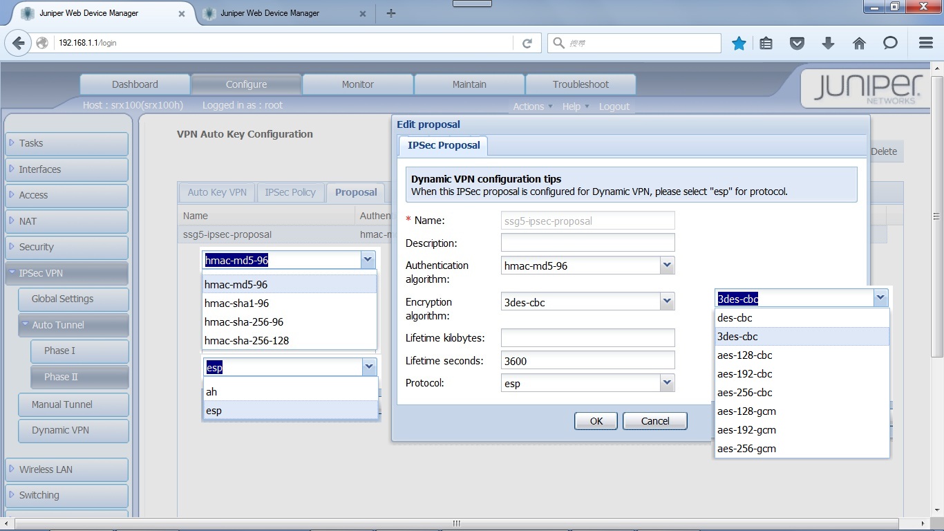 Juniper SSG5 VPN (Virtual Private Network)設定
