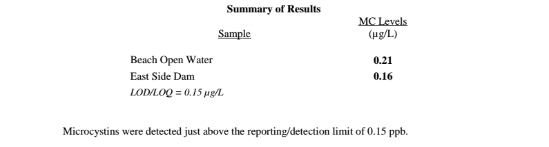 THE CANDLEWICK VIEW: Lake test results