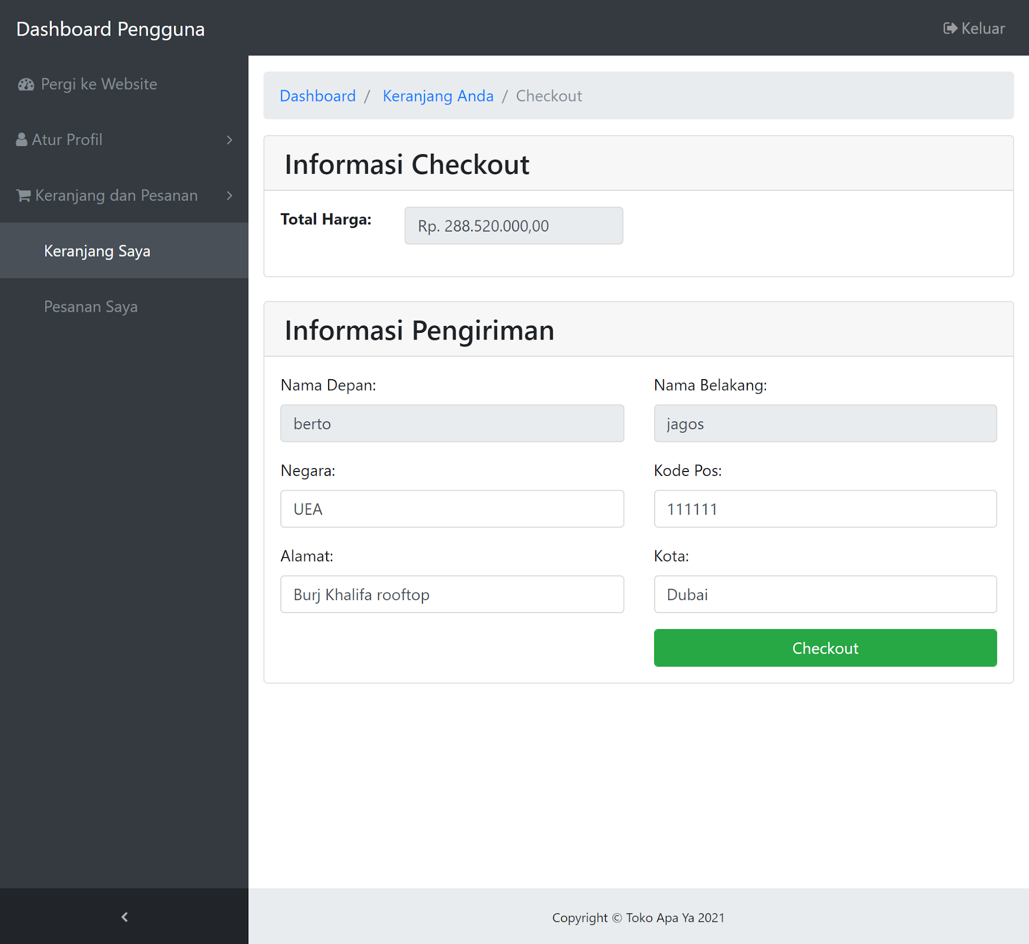 3. Tampilan List Pesanan yang pernah dilakukan