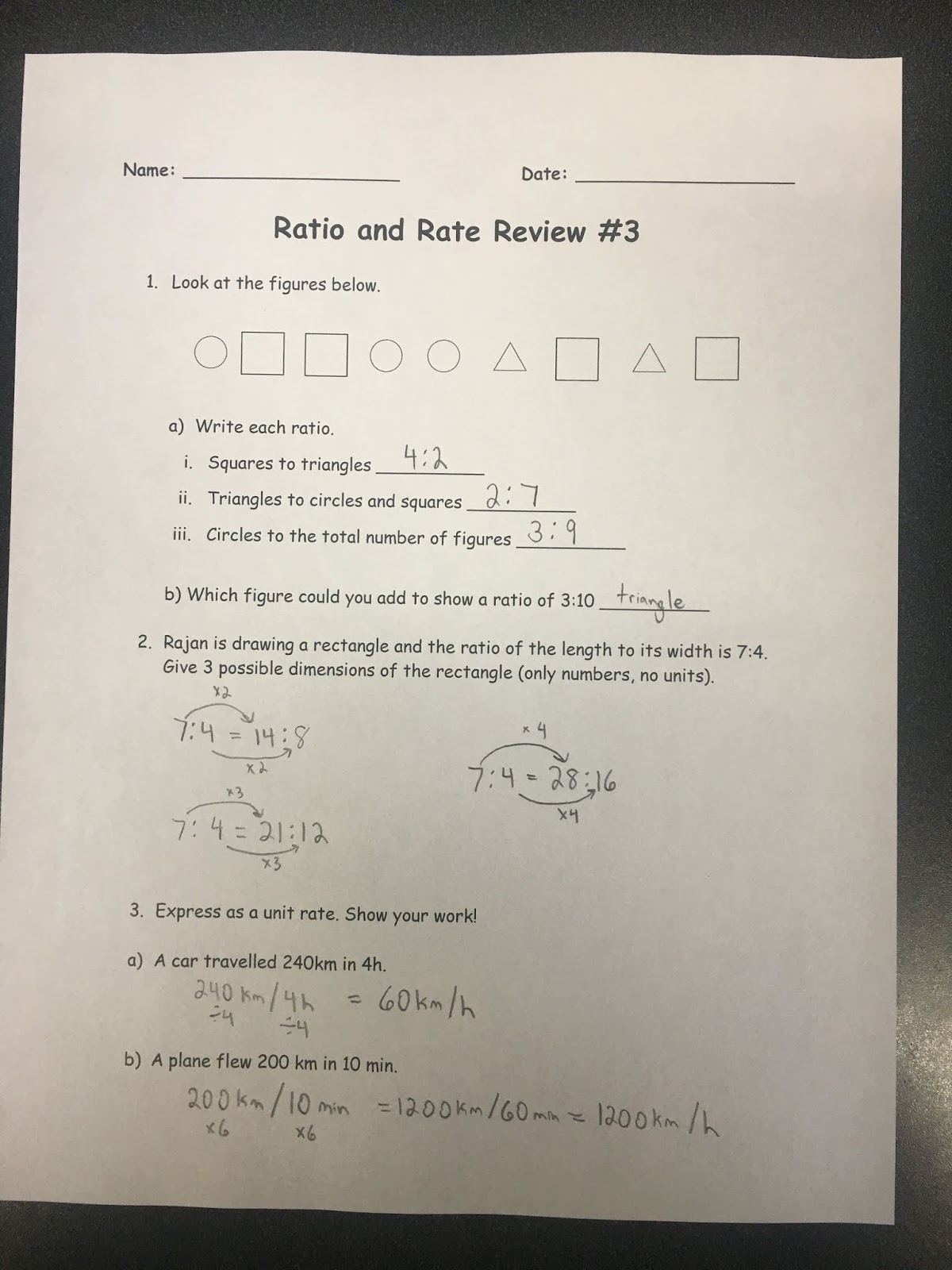 Mr. Conte's Grade 6 Class: Ratios & Rates Review #3 Answers