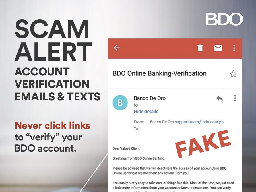 Received Verify Account in email? BDO warns clients against account ...