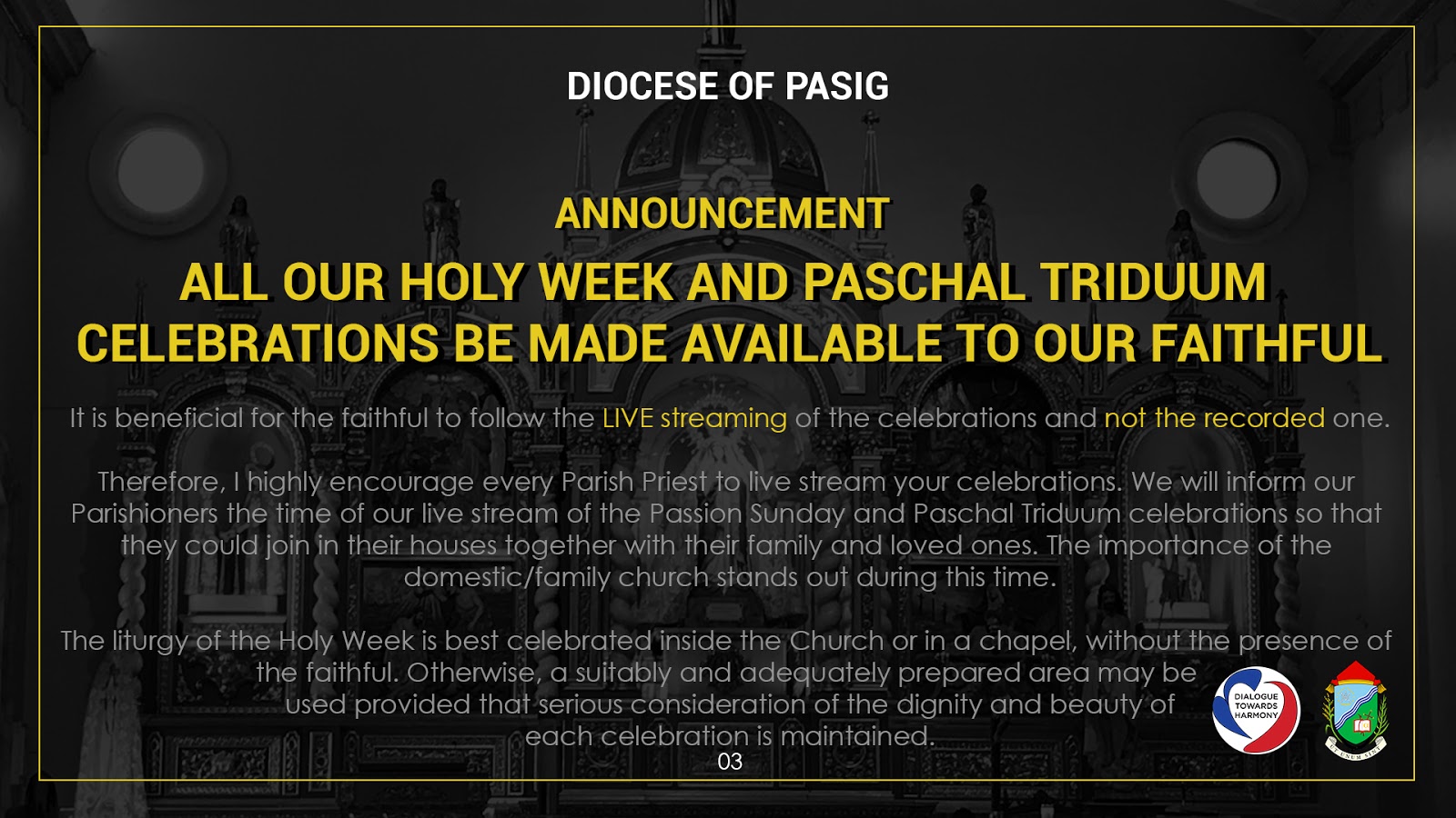 Important announcement for the Celebrations of the Holy Week 2020 in ...
