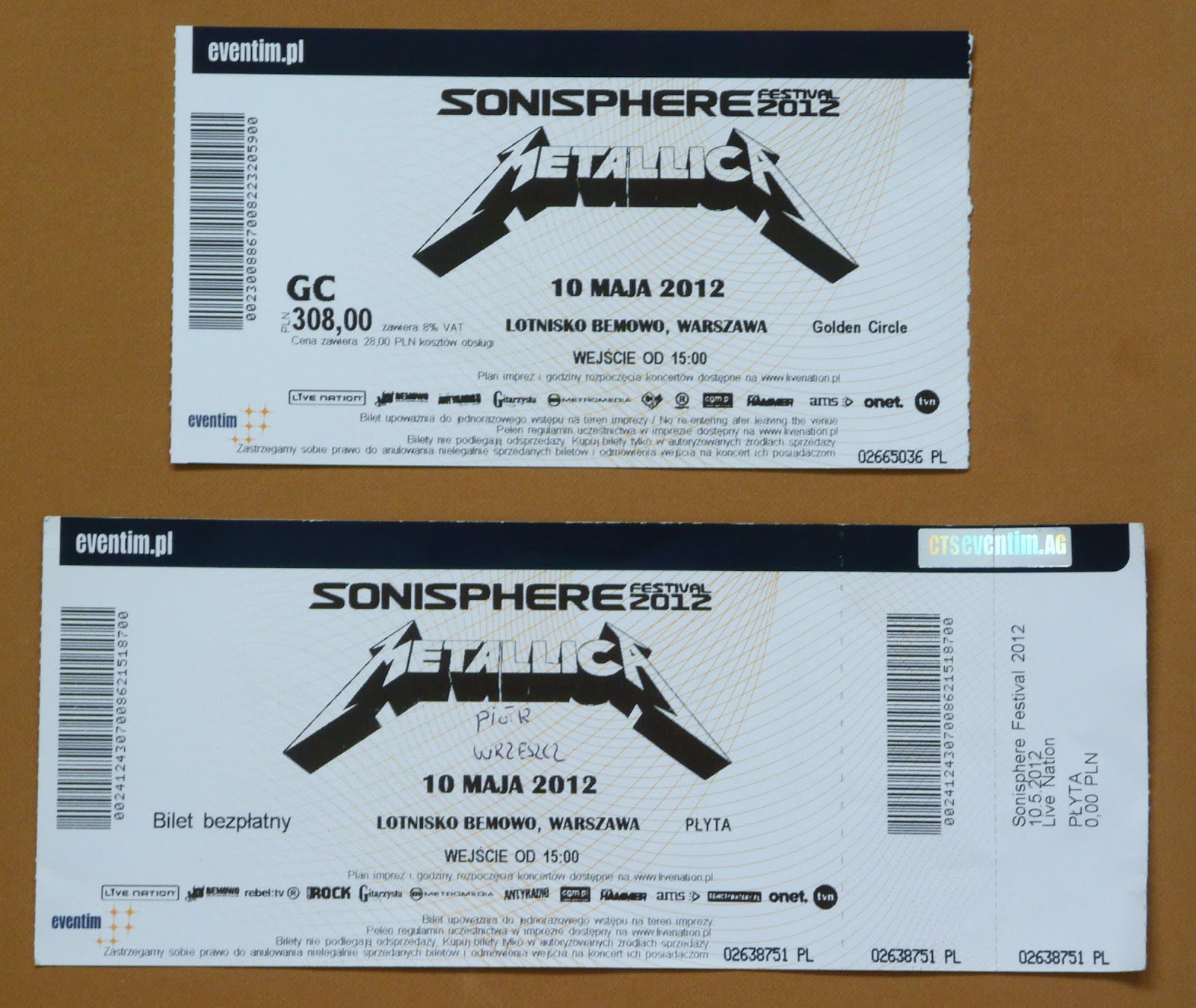 Metallica Tickets Collection: May 2012